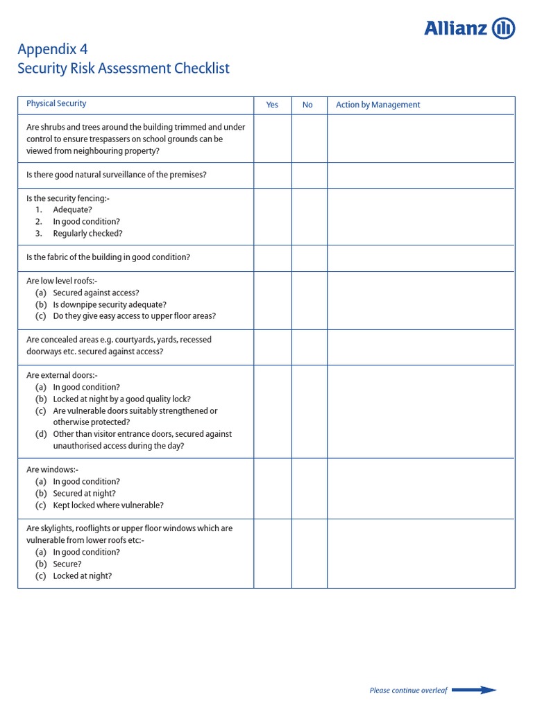 Appendix 4 Security Risk Assessment Checklist: Physical Security Yes No ...