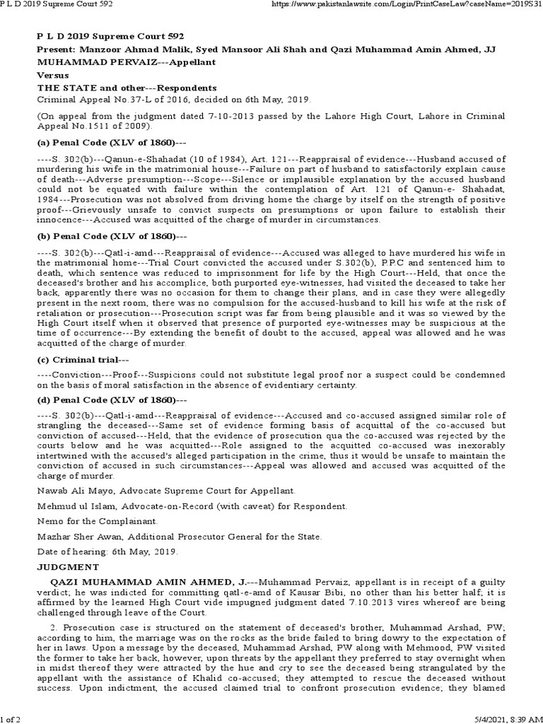 PLD 2019 SC 592 | PDF | Prosecutor | Acquittal