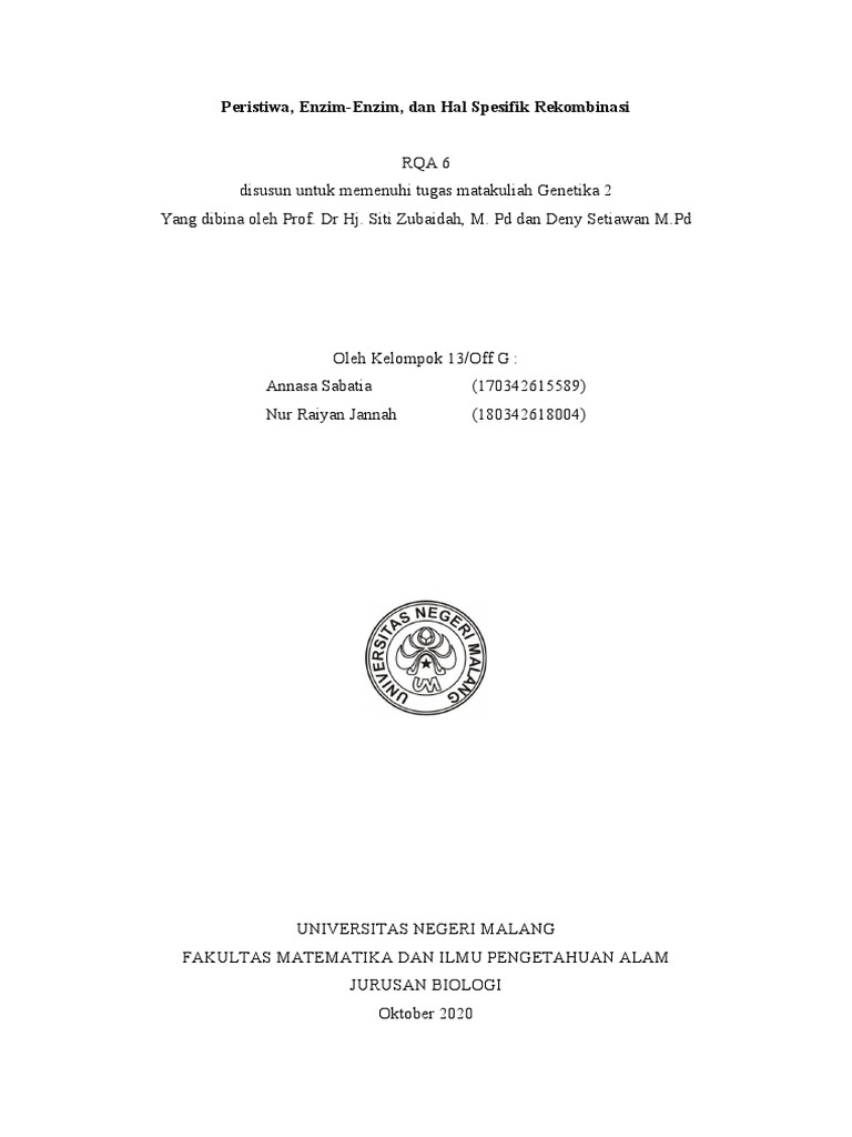 Pengertian, Enzim, Dan Hal Spesifik Rekombinasi - Kel 13 - Off G-GK ...
