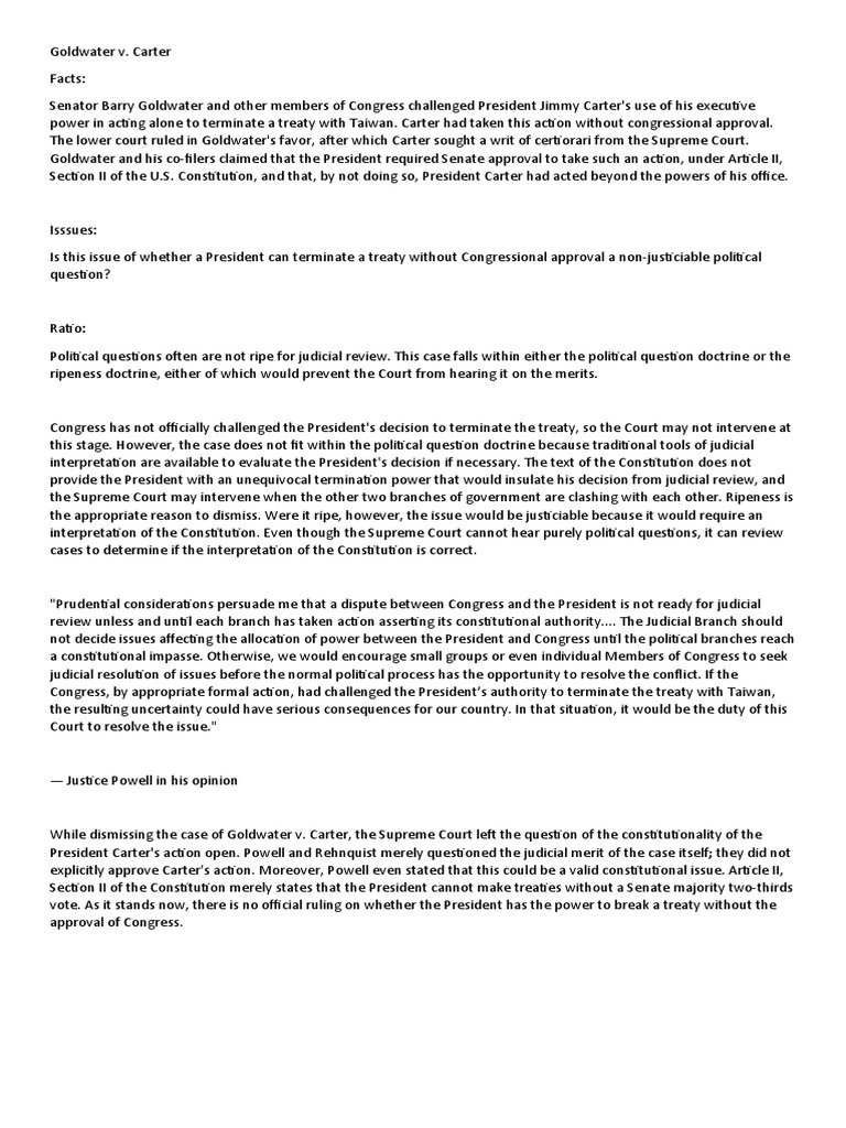 Goldwater Vs Carter | PDF | Supreme Court Of The United States | United ...