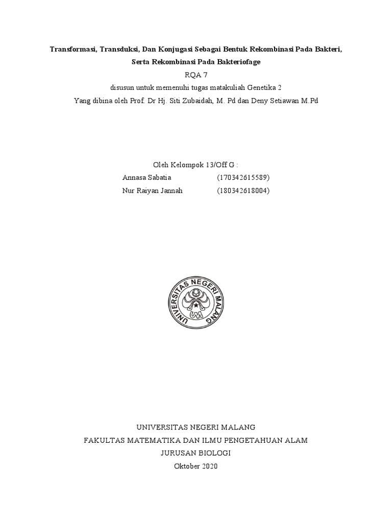 Transformasi, Transduksi, Konjugasi Pada Bakteri Dan Rekombinasi Bakteriofage - Kel 13 - Off G ...