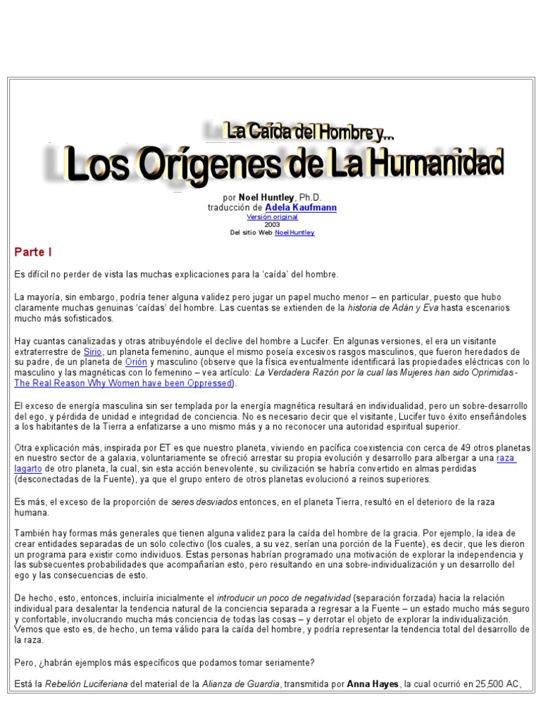 La Caida Del Hombre y Los Origenes de La Humanidad Por Noel Huntley ...