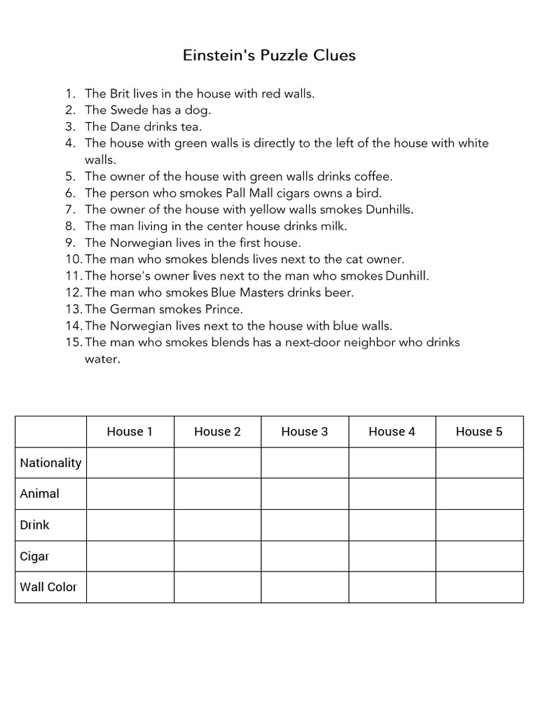 Einstein's Puzzle | PDF