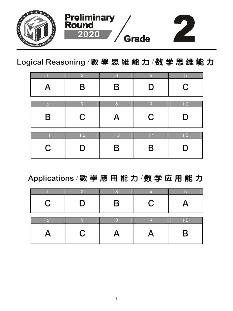 2020 WMI Prelim G02 Answer Key | PDF