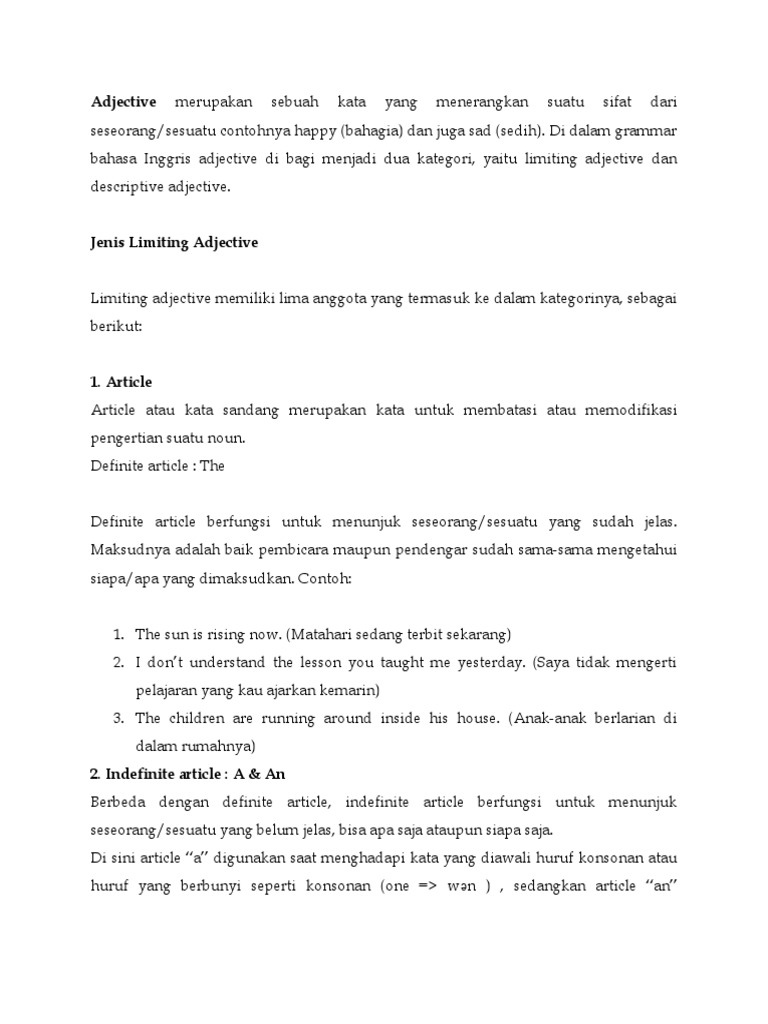 Limiting Adjective | PDF | Seni & Disiplin Bahasa | Kajian Bahasa Asing
