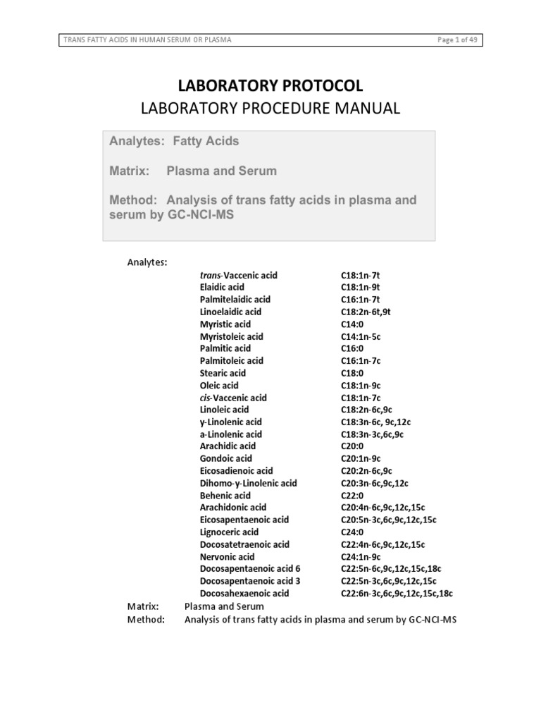 A Blood Analysis Lab Protocol | PDF | Fat | Saturated Fat