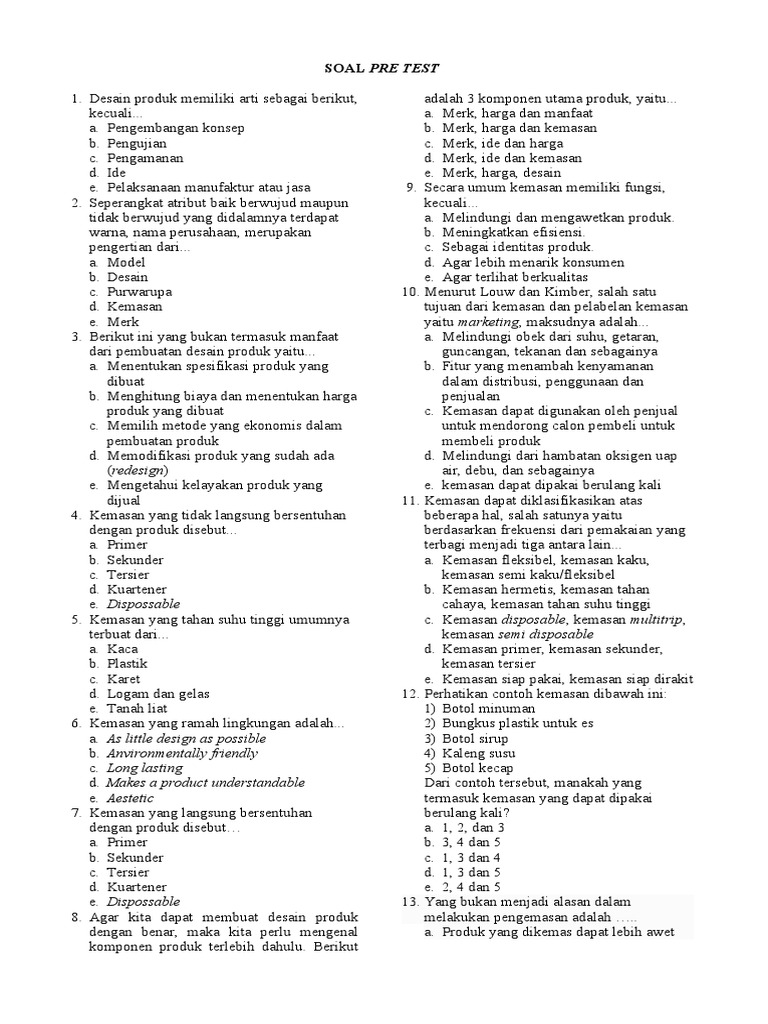 Soal Pre Test | PDF
