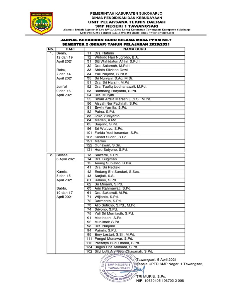 Jadwal Wfo-Ppkm Ke-7 | PDF