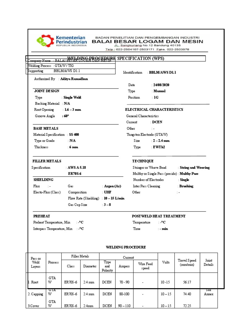 WPS (Gtaw) | PDF | Welding | Construction