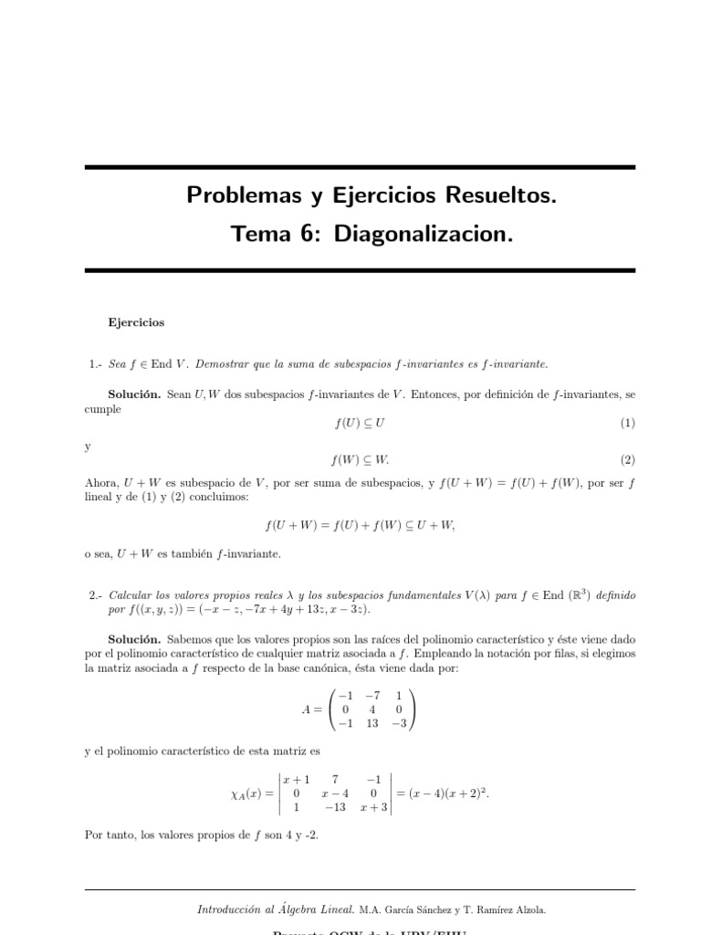Ejercicios de Diagonalización | PDF | Valores propios y vectores propios | Matriz (Matemáticas)