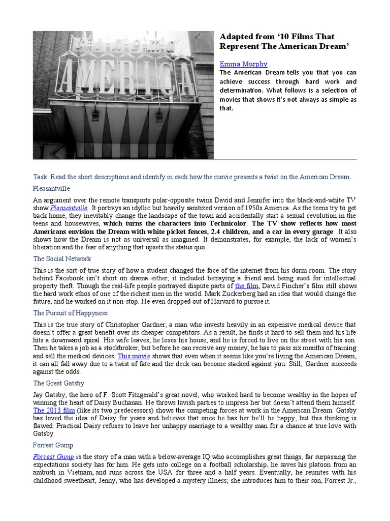 Films That Represent The American Dream 2021 | PDF | The Great Gatsby