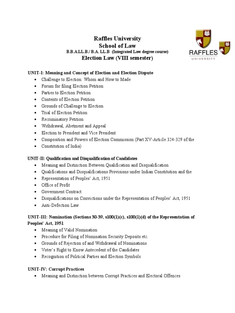 Election Law (Syllabus) | PDF | Elections | Social Institutions