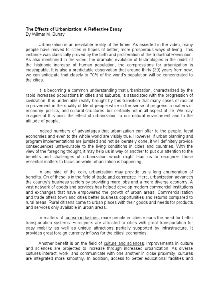Effect of Urbanization - A Reflective Essay | PDF | Urbanization ...