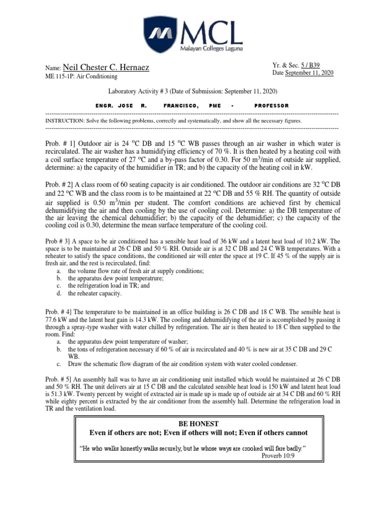 Neil Chester C. Hernaez | PDF | Air Conditioning | Thermodynamic Properties