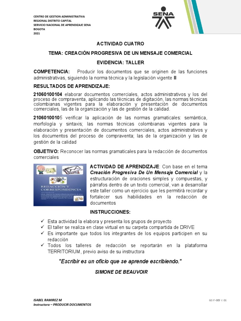 Actividad Cuatro. Creación Progresiva de Un Mensaje Comercial | PDF ...