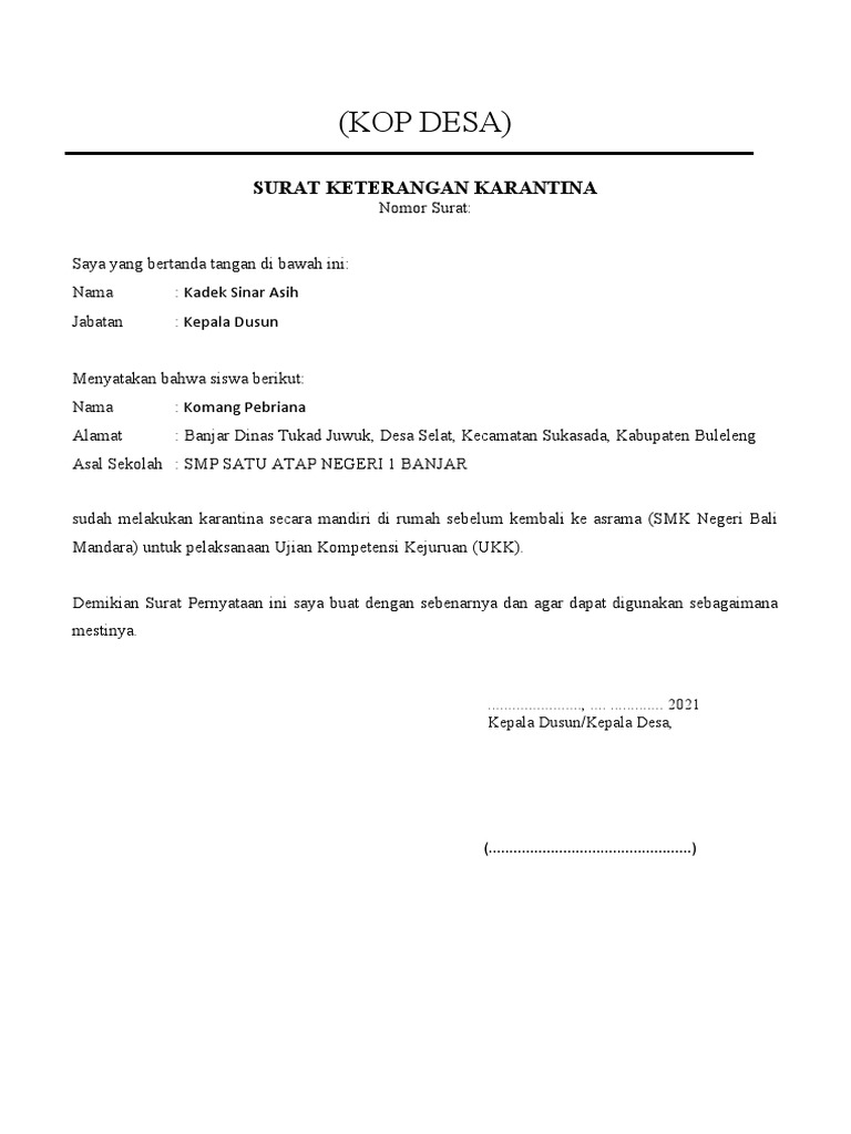 LAMPIRAN (Form Karantina Dan Ijin PTM) | PDF