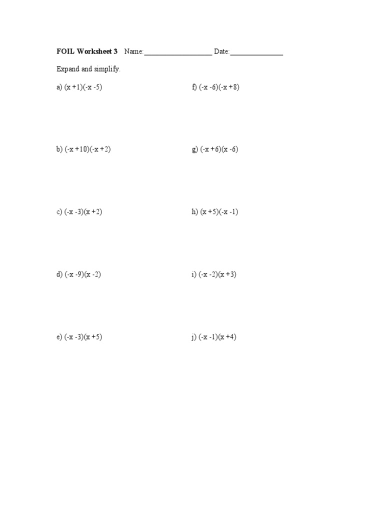FOIL Worksheet 3 | PDF