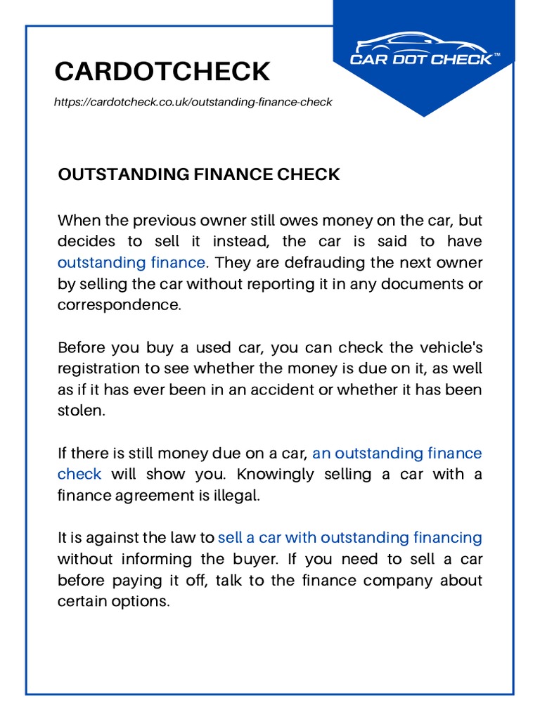 Outstanding Finance Check | PDF | Used Car | Loans