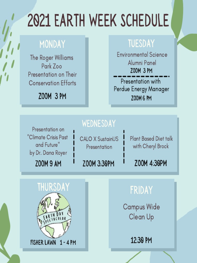Earth Week Schedule | PDF | Natural Environment | Environment
