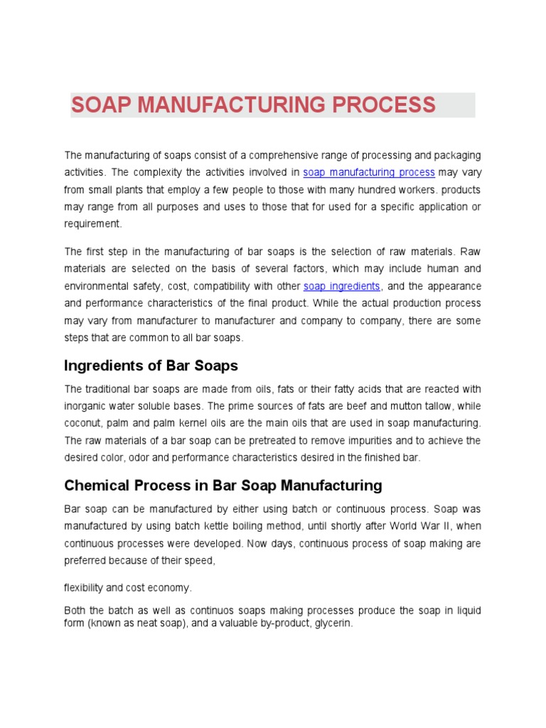 Soap Manufacturing Process | PDF | Soap | Glycerol