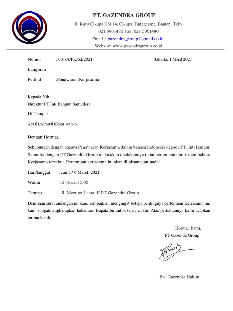 Surat Penawaran Kerja Pt. Gazendra Group | PDF