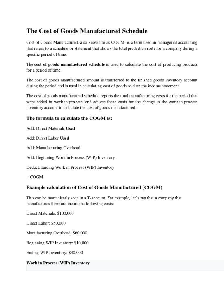 The Cost of Goods Manufactured Schedule | PDF | Cost Of Goods Sold ...