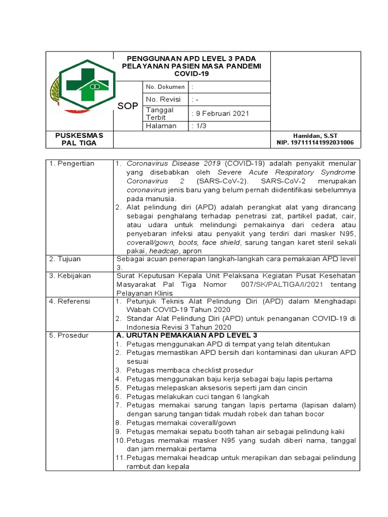 Prosedur Pemakaian APD Level 3 COVID-19 | PDF