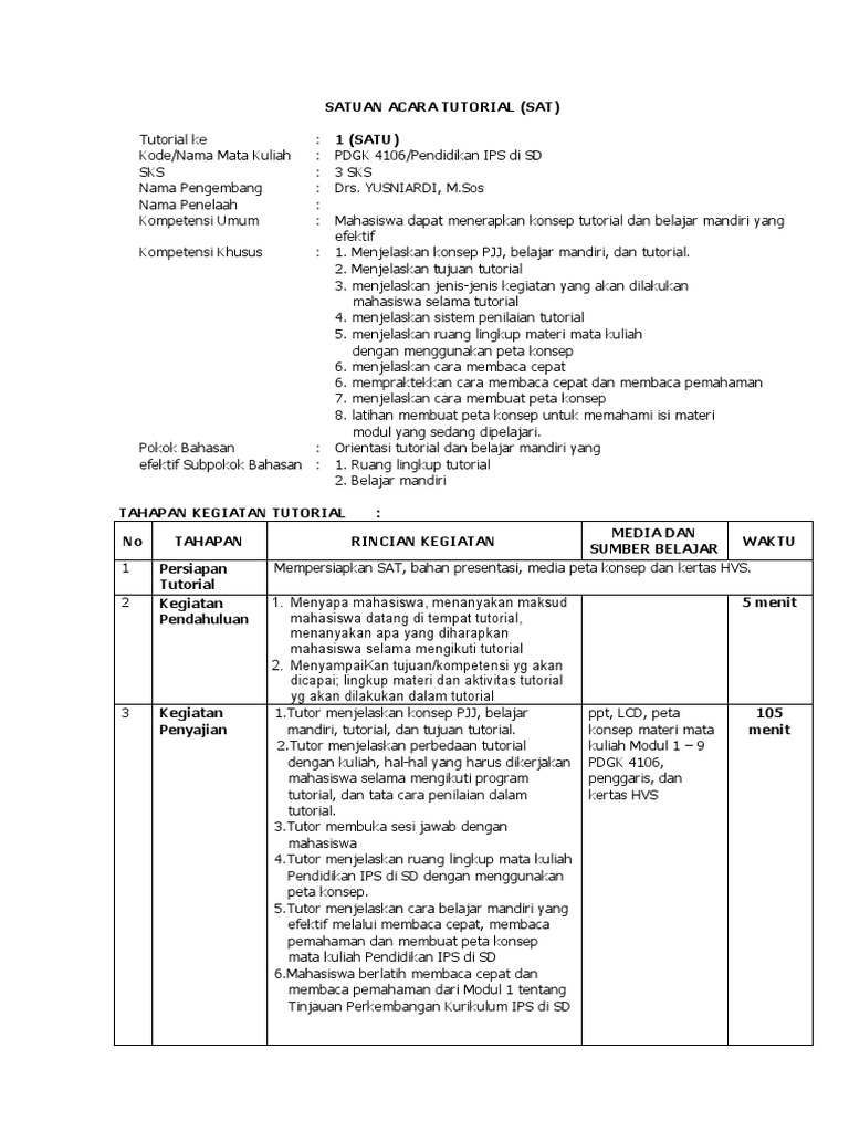 Satuan Acara Tutorial (Sat) | PDF