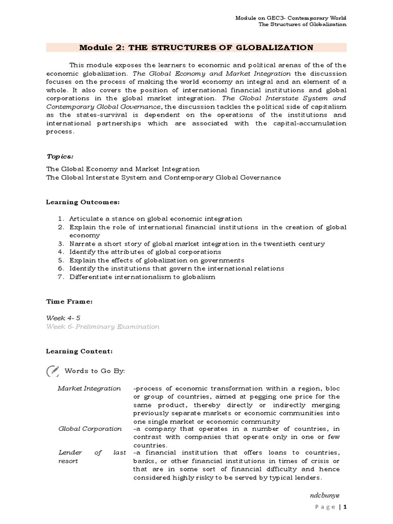 Module 2: The Structures of Globalization | PDF | World Trade ...