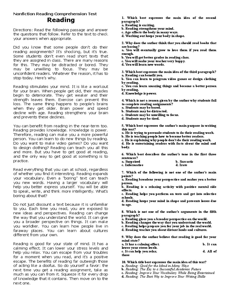 4th Iread g8 READING Nonfiction-Reading-Test | PDF | Vocabulary ...