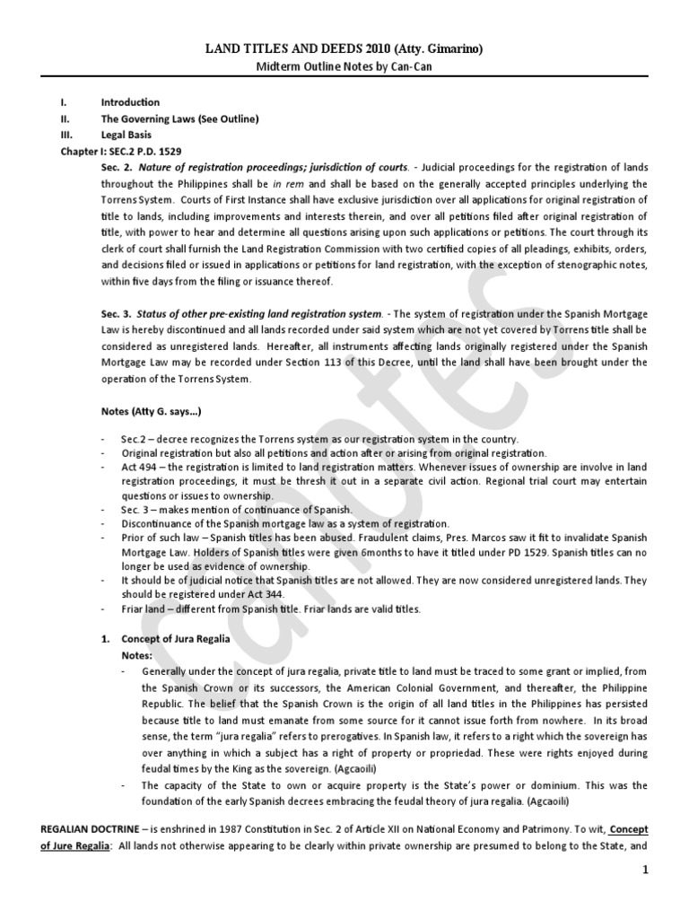 Land Titles and Deeds Notes Cancan | PDF | Property | Adverse Possession