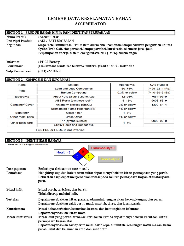 Lembar Data Keselamatan Bahan: Accumulator | PDF