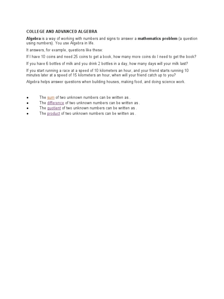 College and Advanced Algebra | PDF