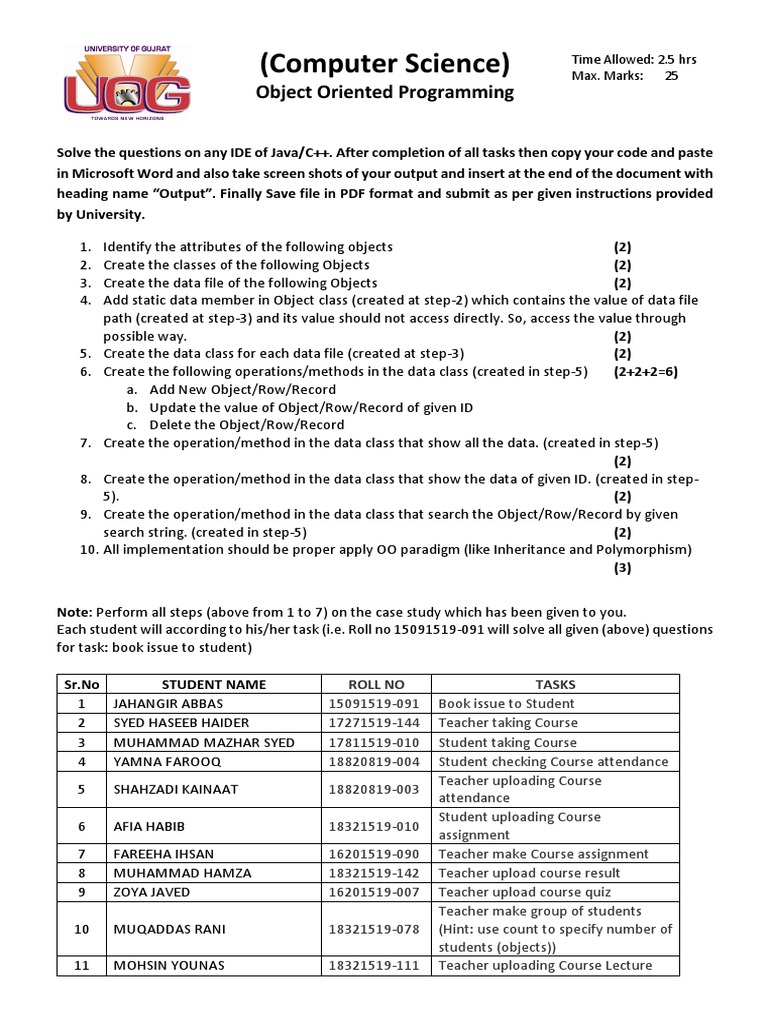 S20 CS-103 CS-106 Object Oriented Programming - Midterm | PDF | Method (Computer Programming ...