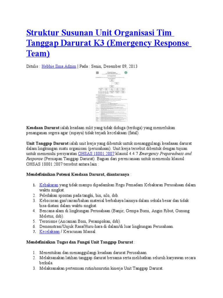 Struktur Dan Tugas Tim Tanggap Darurat | PDF