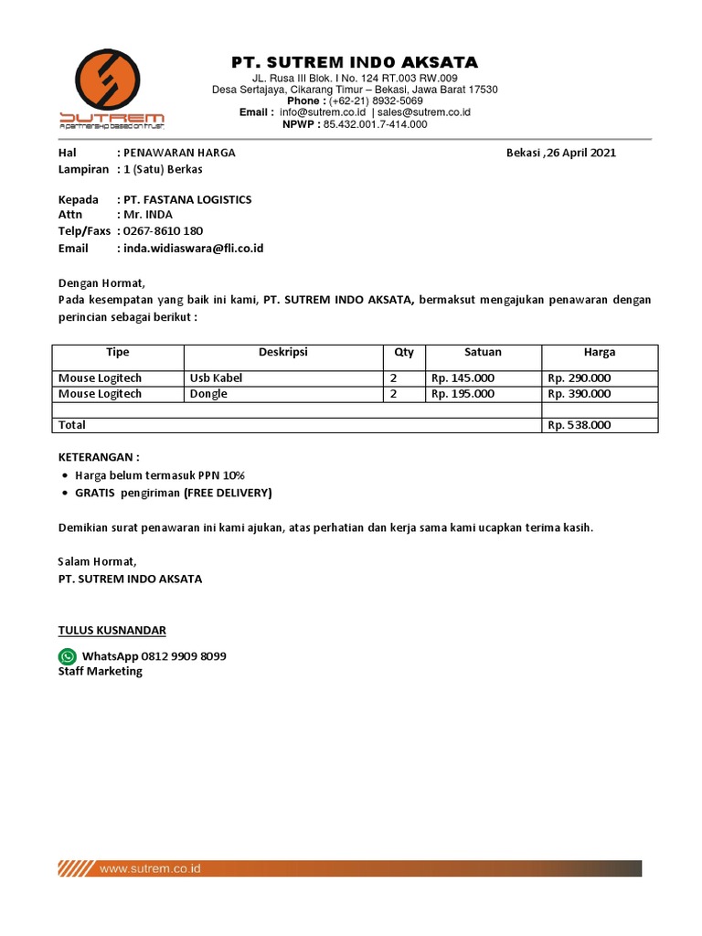 PT - Fastana Logistics Indonesia (Mouse Wifi Dan Kabel) | PDF