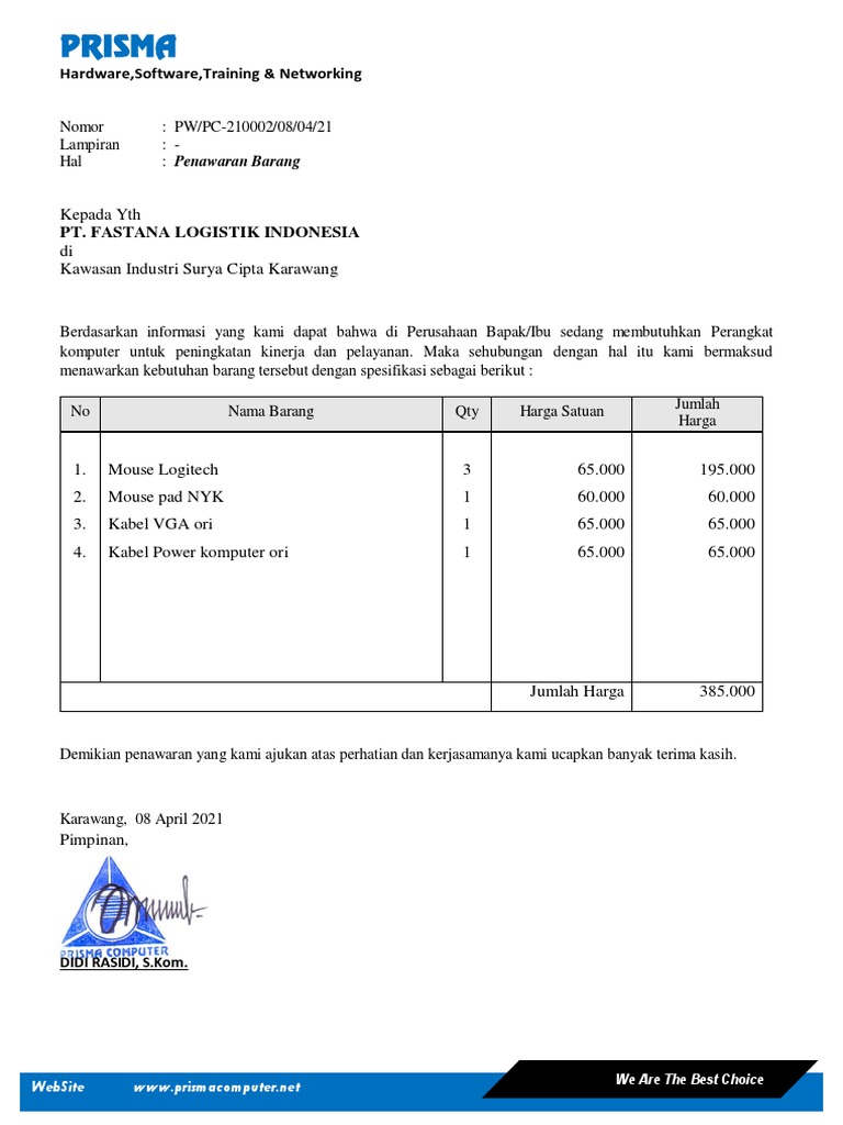 Penawaran Perangkat Komputer untuk Fastana | PDF | Bisnis
