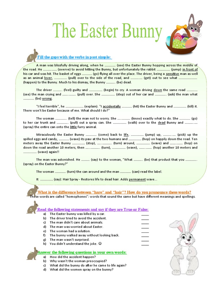 The Easter Bunny Funny Reading Grammar Vocabulary Reading Comprehension ...