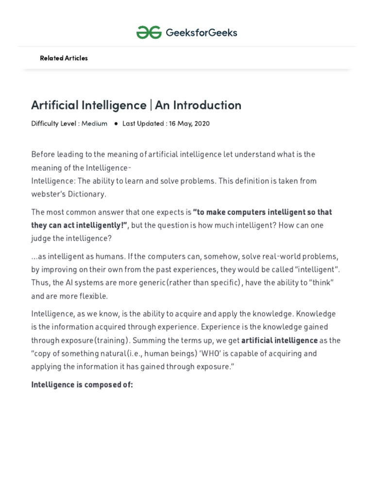 Artificial Intelligence - Basics | PDF | Artificial Intelligence ...