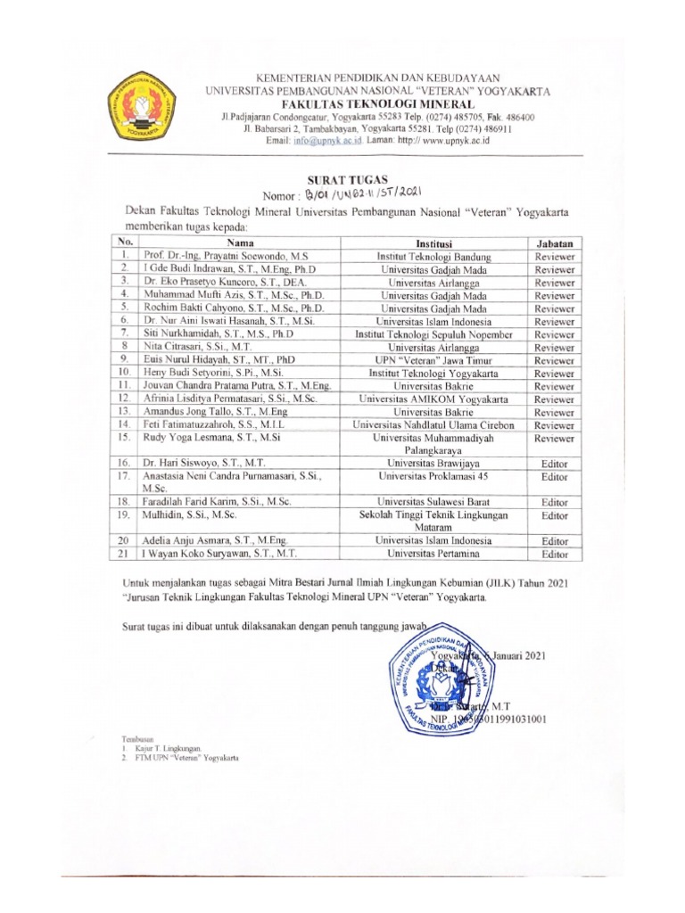 Surat Tugas Mitra Bestari 2021 | PDF Surat Tugas Mitra Bestari 2021 | PDF