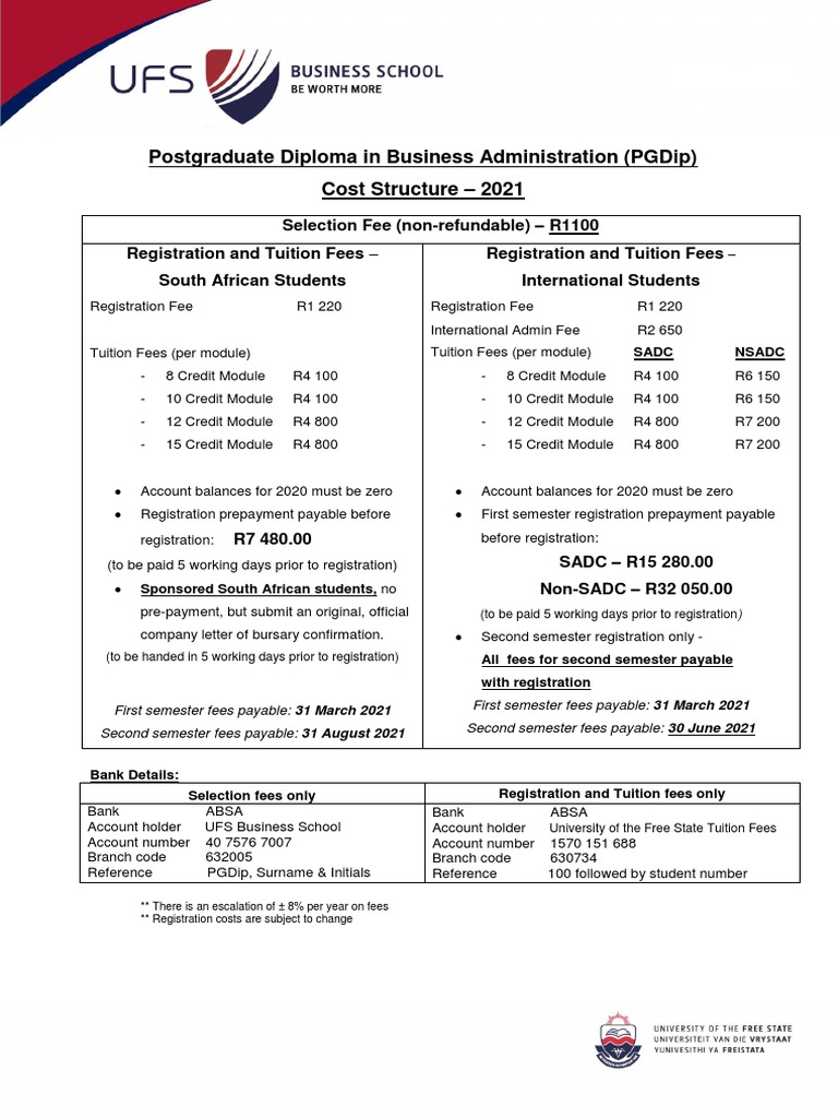 Cost Structure and Payment Details for the Postgraduate Diploma in ...