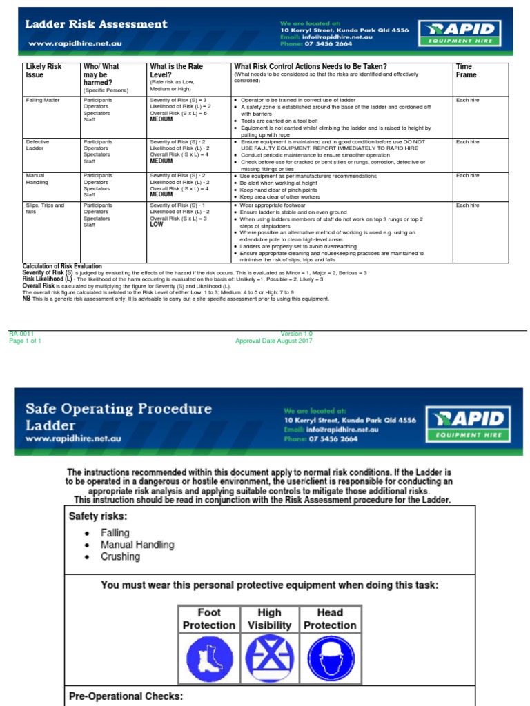 Ladder Risk Assessment | PDF | Ladder | Risk