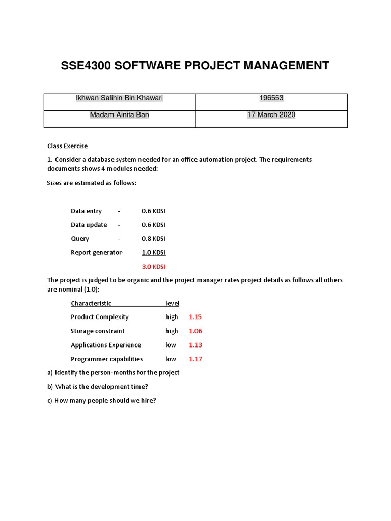 Sse4300 Software Project Management: 3.0 KDSI | PDF
