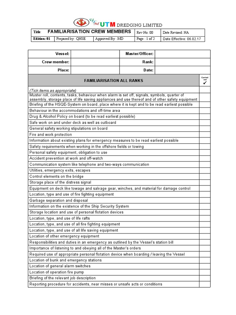 Familiarisation Crew Members | PDF | Firefighting | Safety
