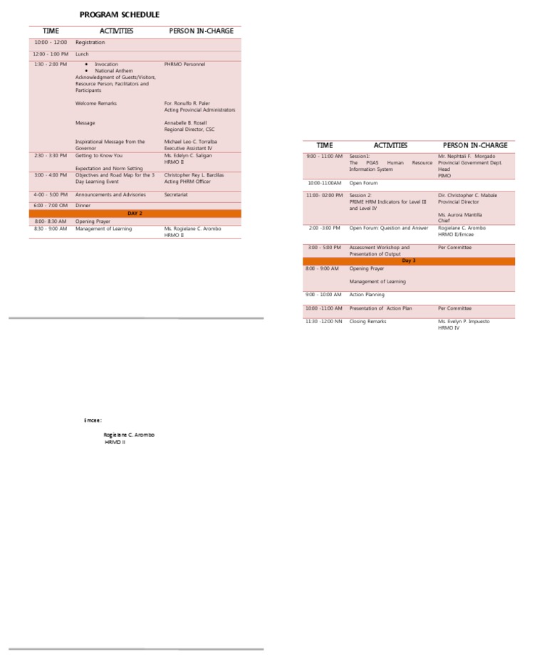 Program Schedule - Prime HRM Assessment | PDF
