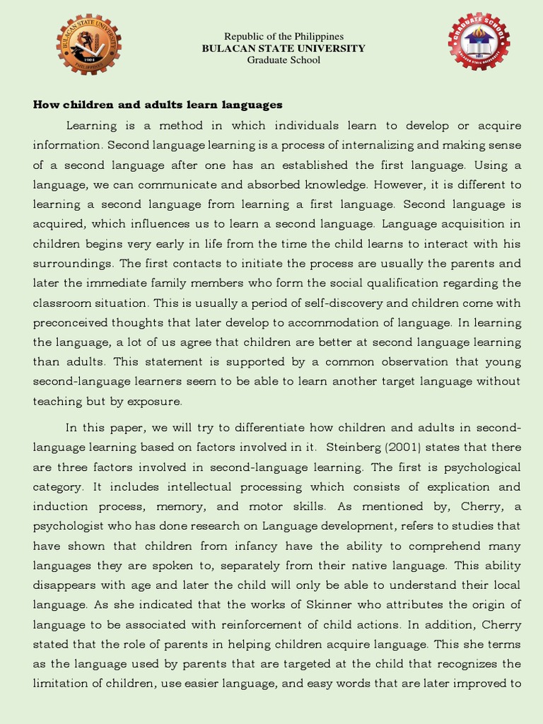Language Learning: Children vs. Adults | PDF | Second Language | Second ...