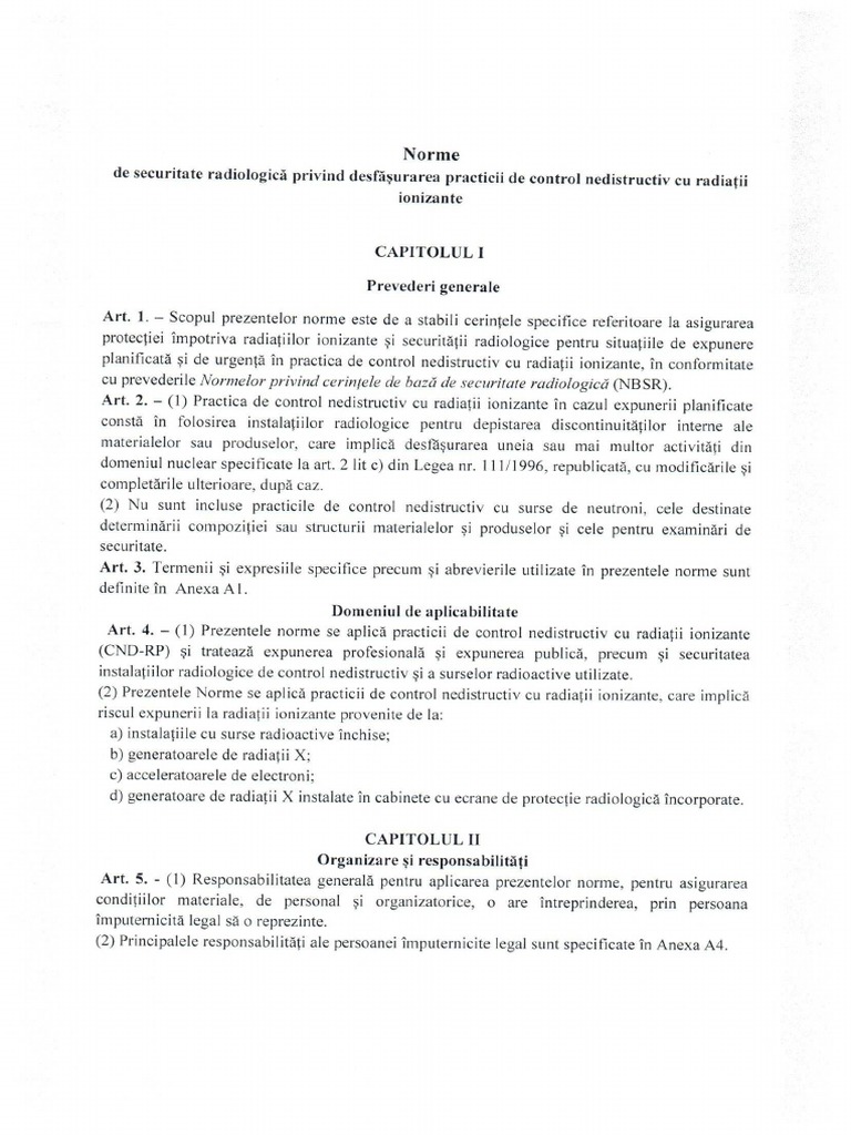 Proiect de Norme de Securitate Radiologica Privind Desfasurarea Practicii de Control ...