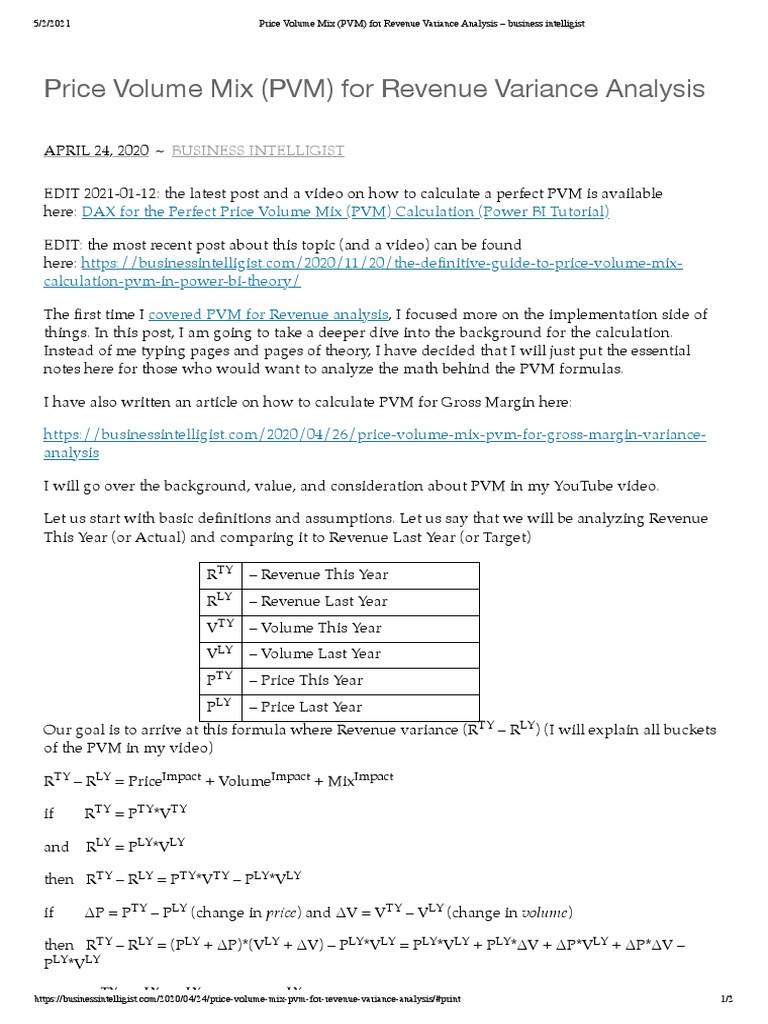 Price Volume Mix (PVM) For Revenue Variance Analysis - Business ...