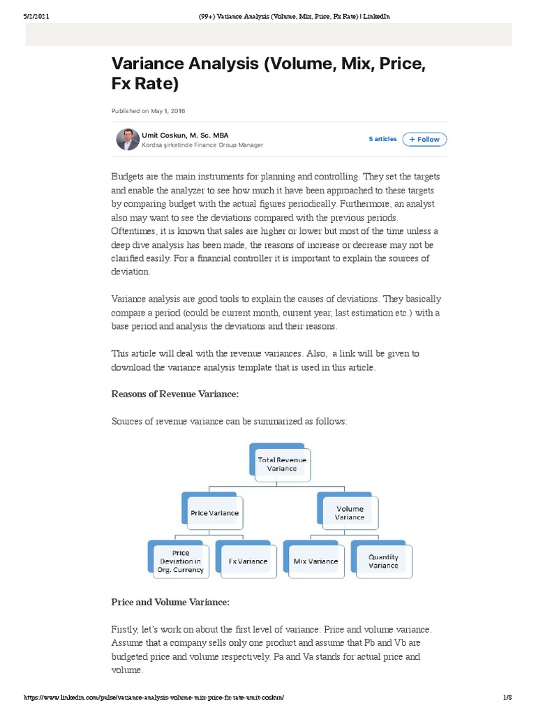 Variance Analysis (Volume, Mix, Price, FX Rate) - LinkedIn | PDF ...