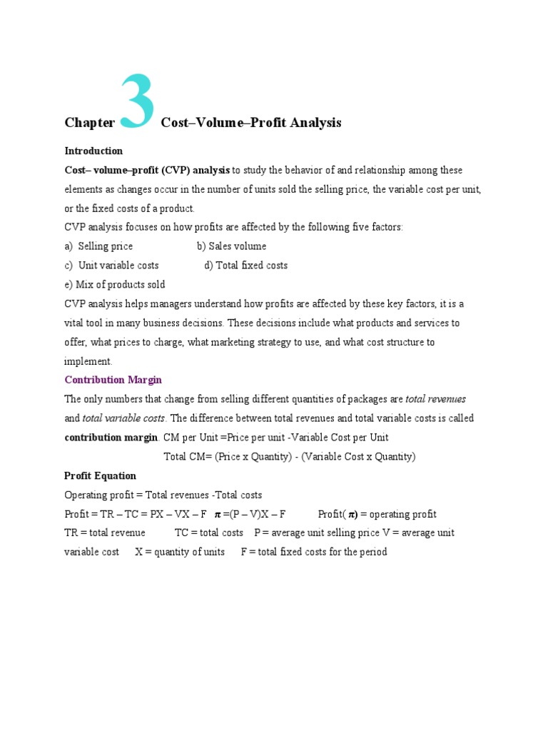 Chapter 3 Cost Valume Profit Analysis | PDF | Pricing | Management ...